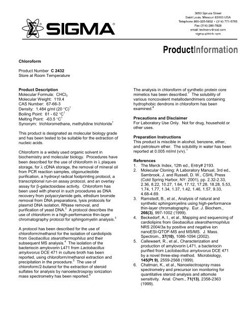 Chloroform (C2432) - Product Information Sheet - Sigma-Aldrich