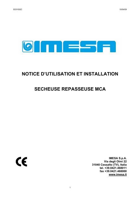 notice d'utilisation et installation secheuse repasseuse ... - IMESA SpA