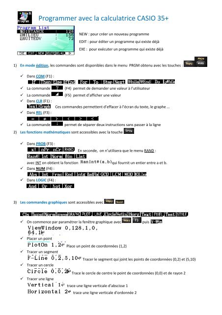210 Programmer avec la calculatrice CASIO 35 - RosaMaths