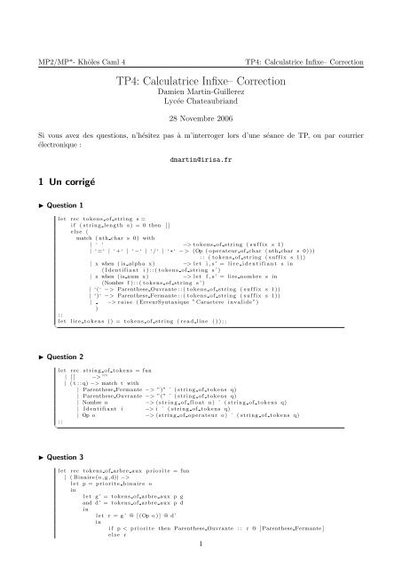 TP4: Calculatrice Infixe– Correction - SED
