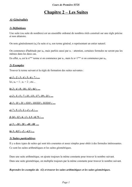 Chapitre 2 – Les Suites