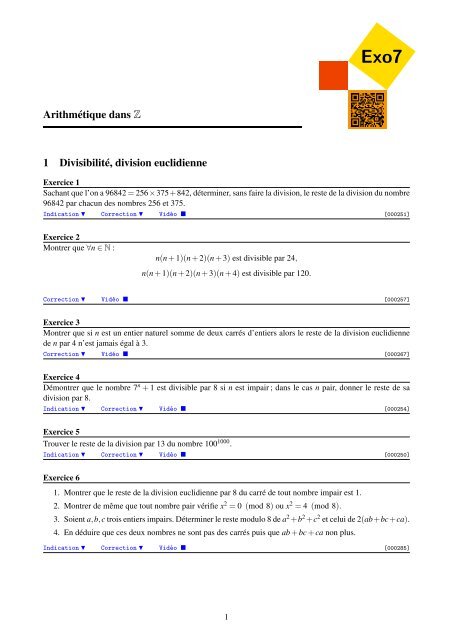 Arithmétique dans Z - Exo7 - Emath.fr