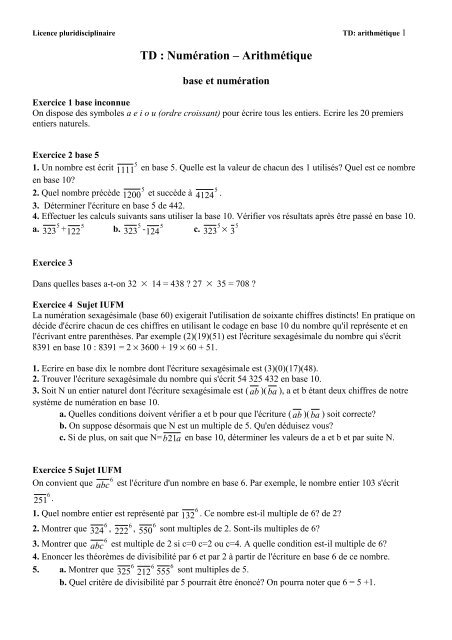 TD : Numération – Arithmétique