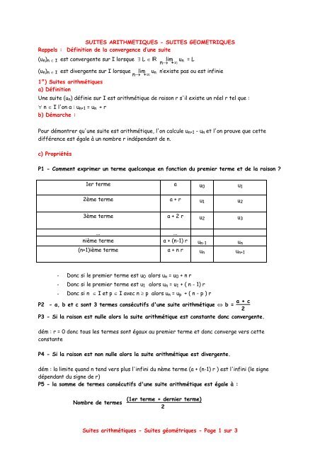 suite arithmétique et géométrique 1ere bac pro