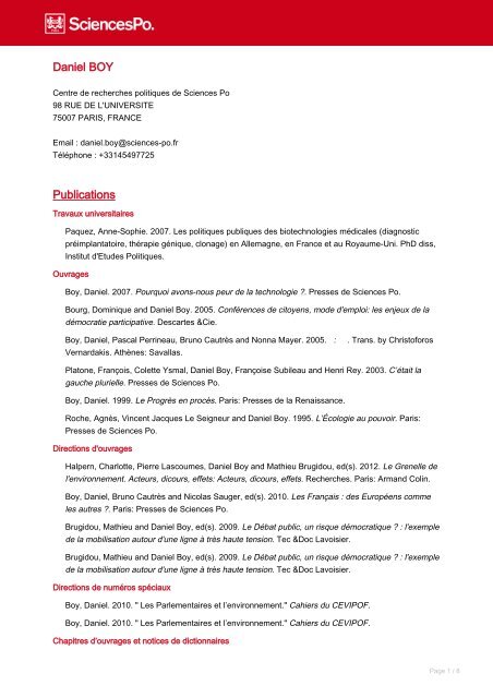 CV Daniel Boy - Sciences Po Spire