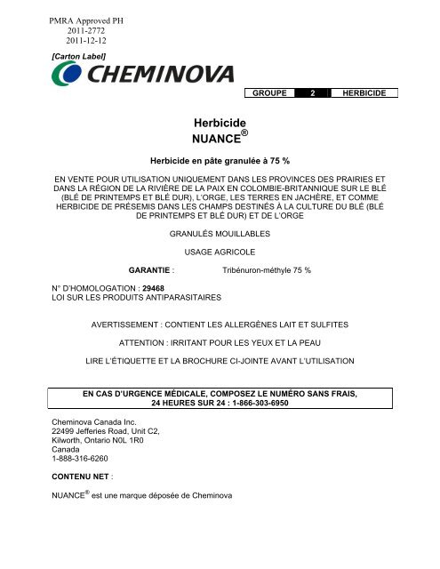 Herbicide NUANCE - Cheminova Canada