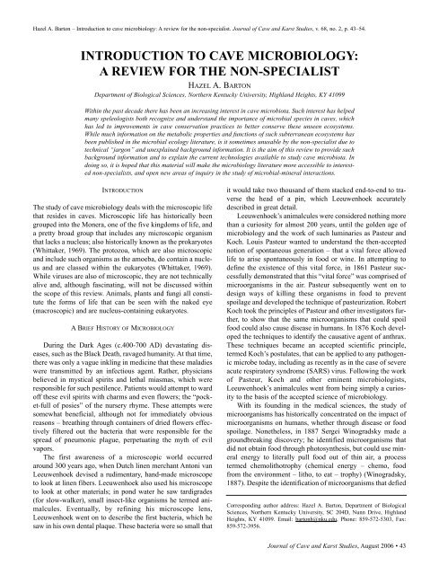Introduction to cave microbiology - The National Speleological Society