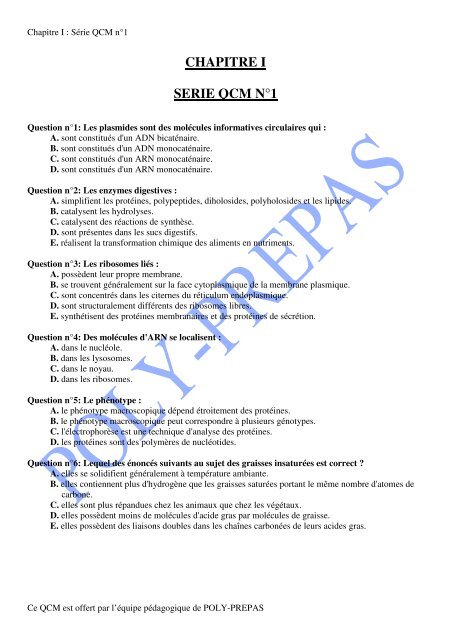 CHAPITRE I SERIE QCM N°1