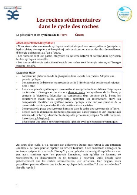 Les roches sédimentaires dans le cycle des ... - Sciences à l'Ecole