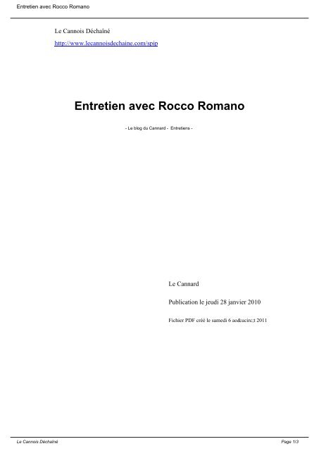 Entretien avec Rocco Romano - Le Cannois Déchaîné