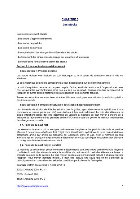 Les Stocks - Procomptablecom