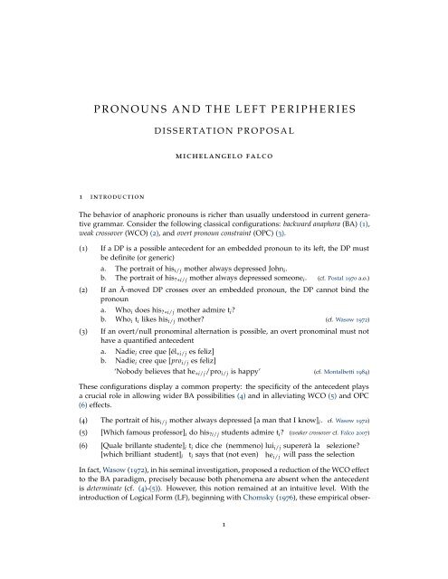 Pronouns and the Left Peripheries