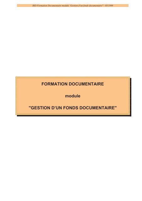 GESTION D'UN FONDS DOCUMENTAIRE - Ird