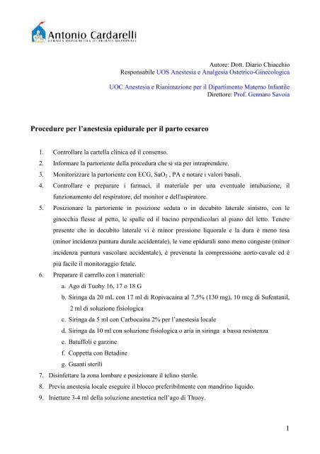 Procedura Epidurale