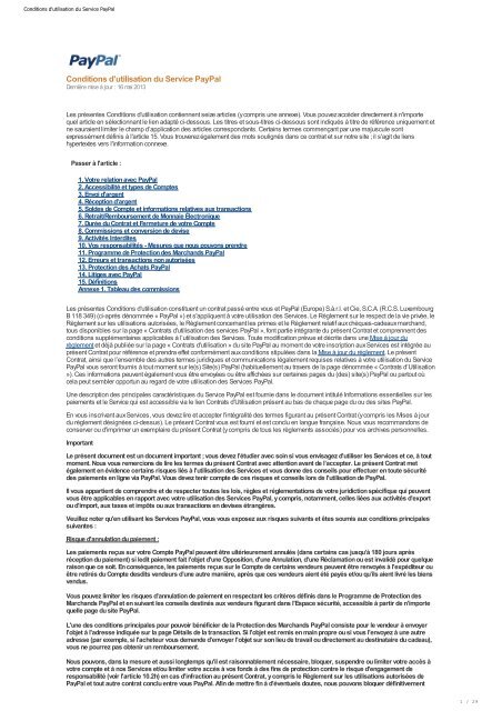 MANUEL UTILISATEUR. Gestion des comptes PayPal