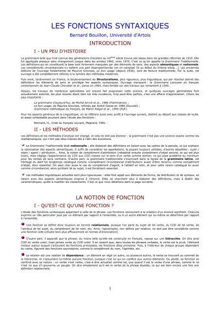 LES FONCTIONS SYNTAXIQUES