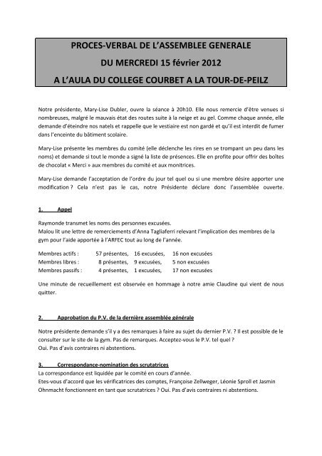 PROCES-VERBAL DE L'ASSEMBLEE GENERALE DU MERCREDI ...