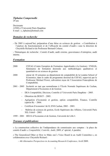 CV Compernolle T - Master CCA - Université Paris-Dauphine