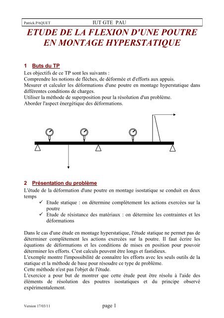 ETUDE DE LA FLEXION D'UNE POUTRE EN MONTAGE HYPERSTATIQUE