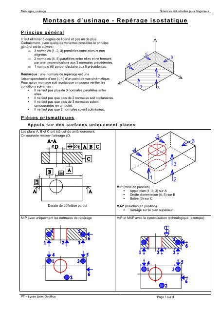 Montages d'usinage - Repérage isostatique