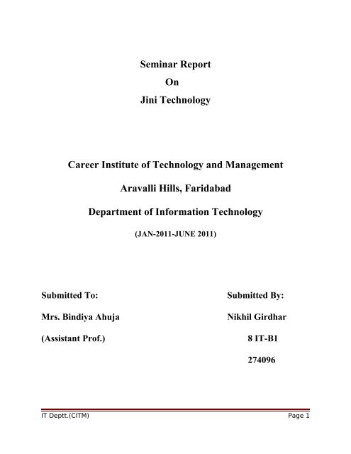 Jini Technology Seminar.pdf - 123SeminarsOnly