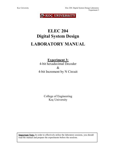 Lab 3 - ELEC 204 Digital System Design LABORATORY MANUAL