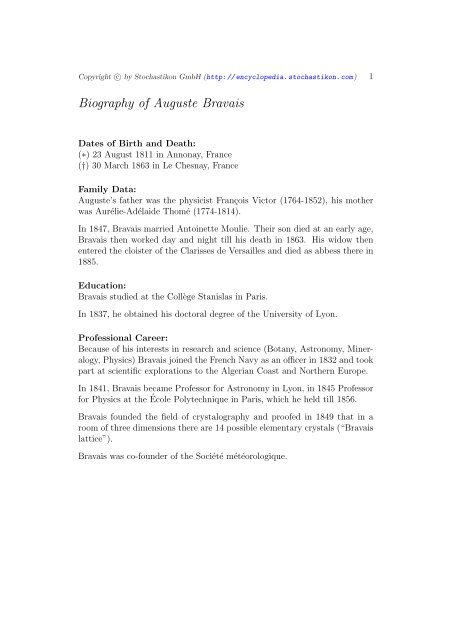Biography of Auguste Bravais