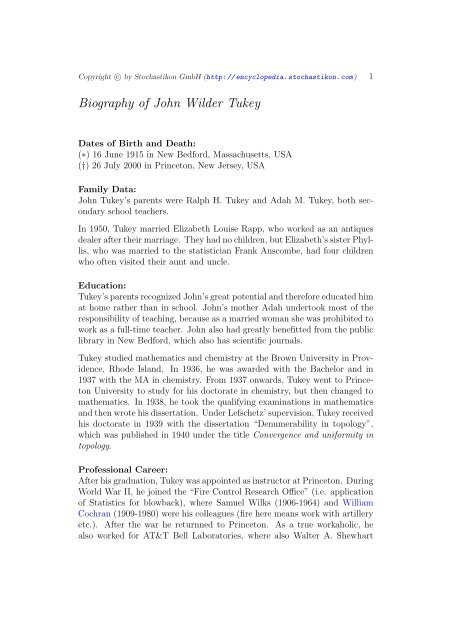 Biography of John Wilder Tukey