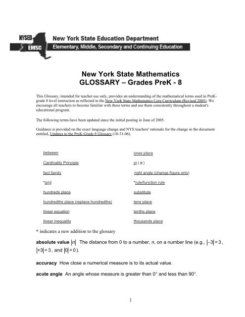 New York State Mathematics GLOSSARY – Grades PreK - 8 - JMap