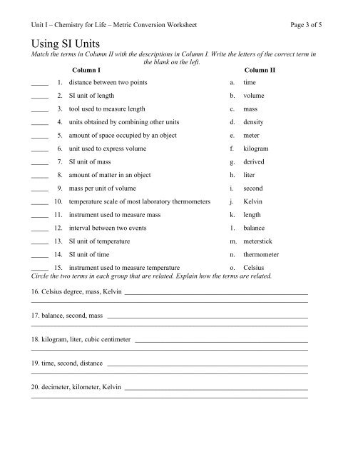 Unit I – Chemistry for