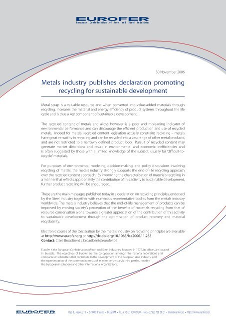 Metals industry publishes declaration promoting recycling for ...