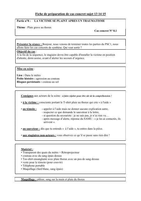 cas concret sujet 13 14 15 plaie thorax - Granit Provence