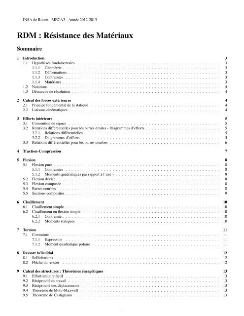 RDM : Résistance des Matériaux - INSA Rouen - Fiches