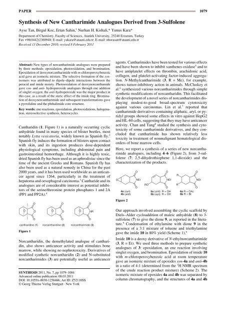 Synthesis of New Cantharimide Analogues Derived from 3-Sulfolene