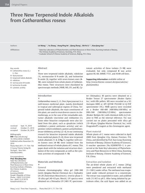Three New Terpenoid Indole Alkaloids from Catharanthus roseus