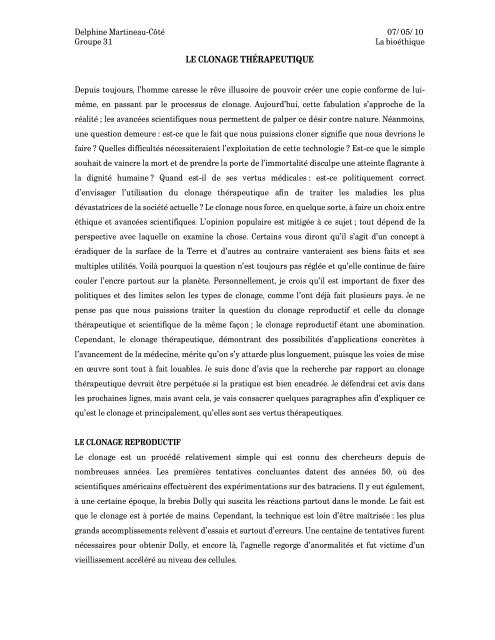 Le clonage reproductif