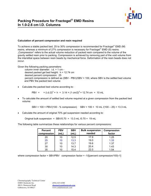 Fractogel Packing in 1.0 to 2.6 cm ID Columns - EMD Chemicals