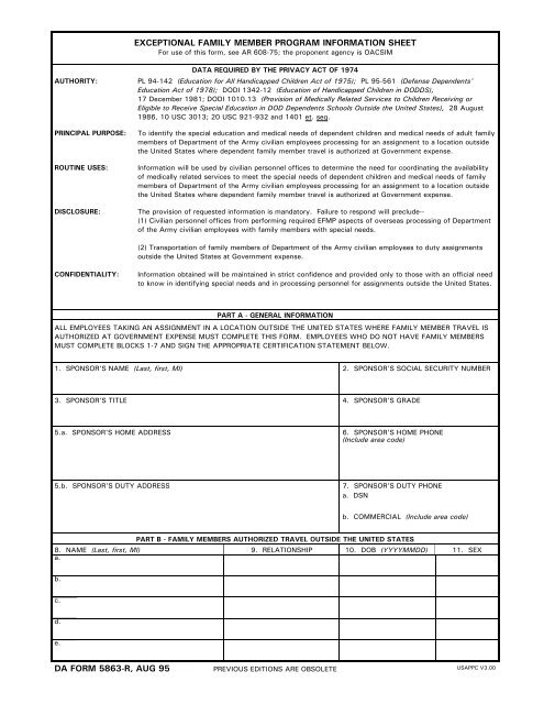 exceptional family member program information sheet da form 5863 ...