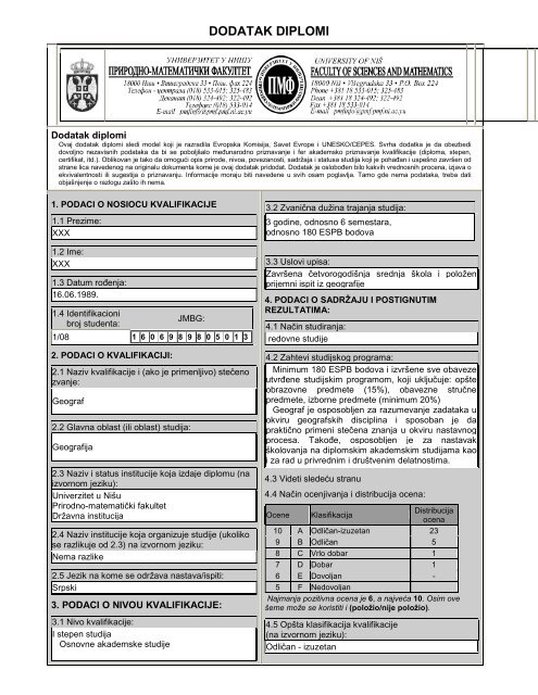 Dodatak diplome.pdf - pmf - Univerzitet u Nišu