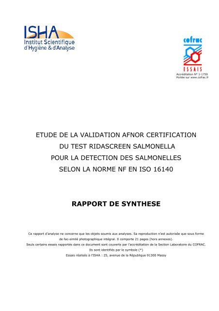 RAPPORT DE SYNTHESE - NF VALIDATION