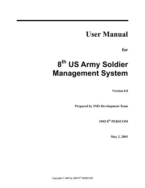 User Manual 8 US Army Soldier Management System - Eighth Army ...