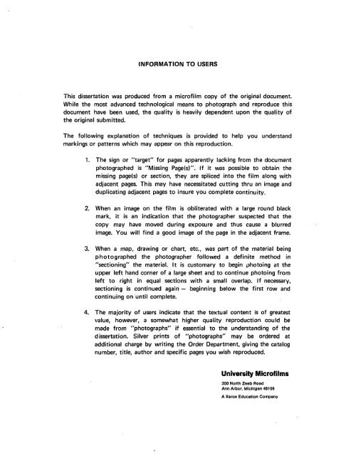 University Microfilms - The University of Arizona Campus Repository