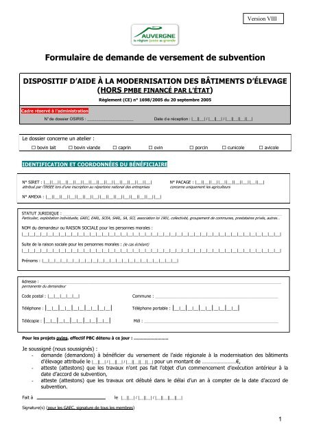 DEMANDE DE SUBVENTION