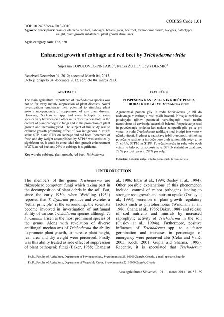 Enhanced Growth Of Cabbage And Red Beet By Trichoderma Viride