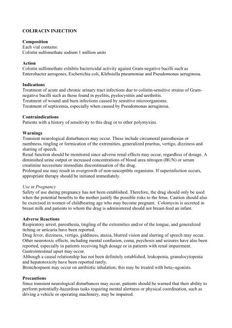 COLIRACIN INJECTION Composition Each vial contains: Colistin ...