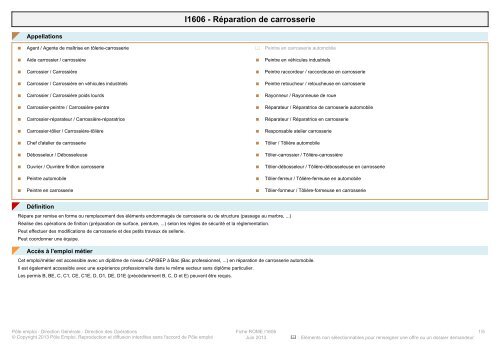Fiche Rome - I1606 - Réparation de carrosserie - ANPE.FR, un ...
