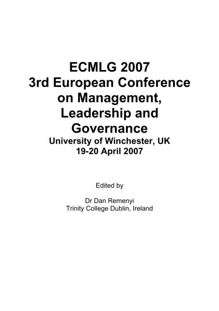 Ecmlg 2007 3rd european conference on management - Academic ...