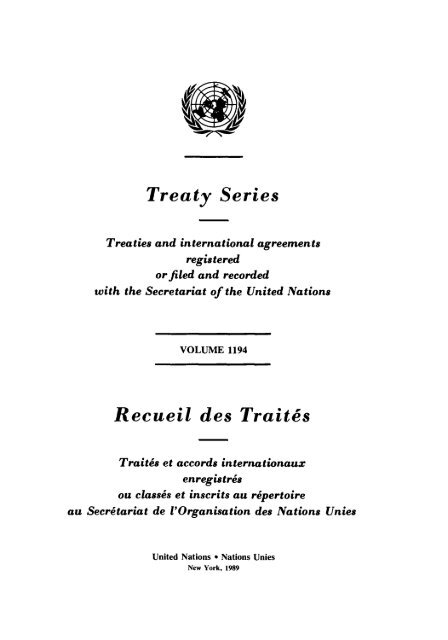Treaty Series Recueil des Traites - United Nations Treaty Collection