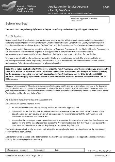 SA02 Application For Service Approval - Family day care - acecqa