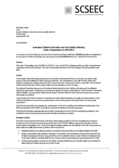 SCSEEC Letter of Expectation 2012-14 - acecqa